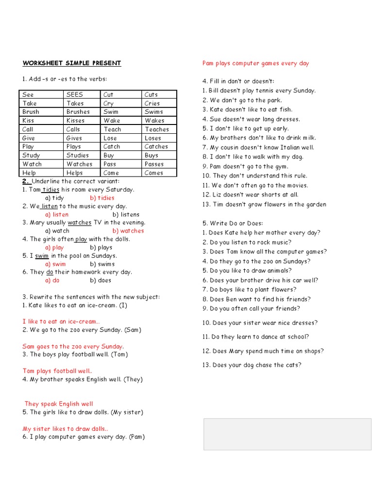 Simple Present Tense Worksheet | PDF | Dinner