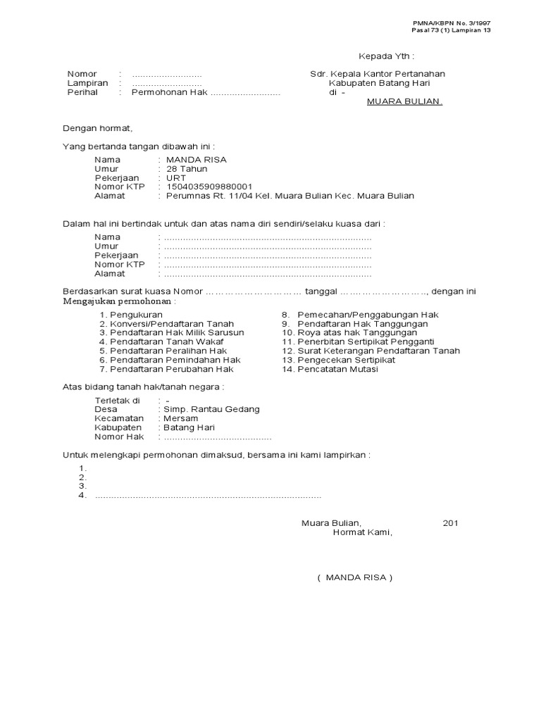 Permohonan Hak Tanah Manda Risa | PDF