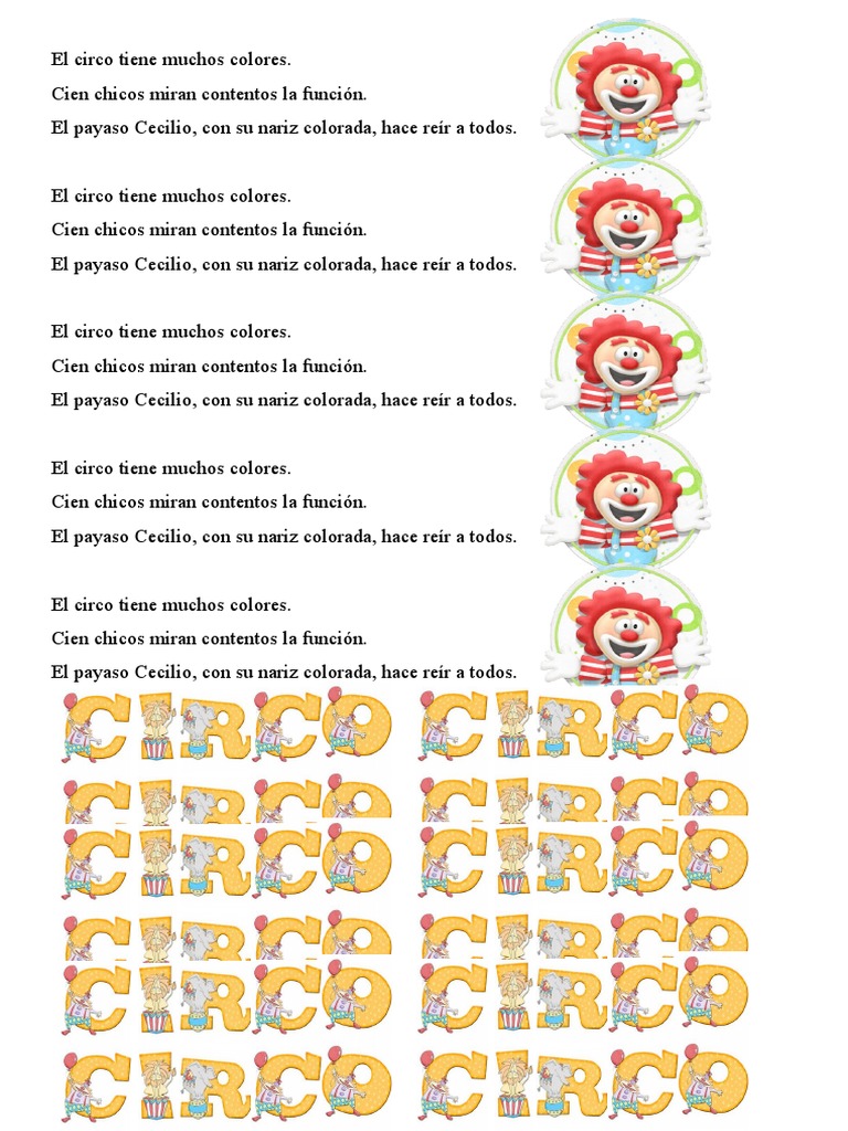 Actividades Circo. Lengua Lectura | PDF