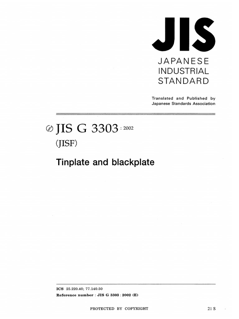 JIS-G-3303-2002-Tinplate and Blackplate | PDF