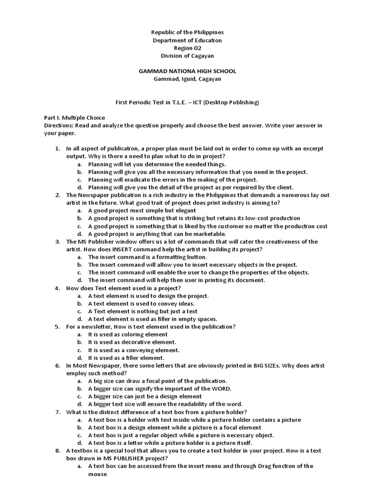 First Grading Desktop Pub PTEST | PDF | Color | Computing