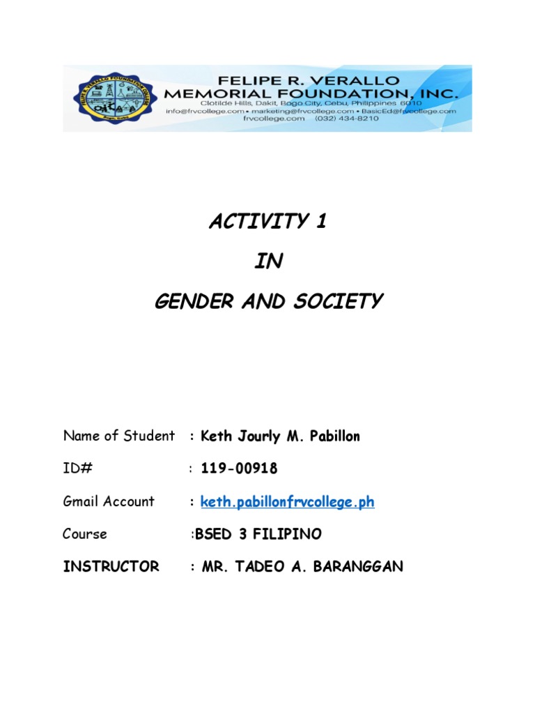 ACTIVITY 1 in Gensoc | PDF | Gender | Gender Studies