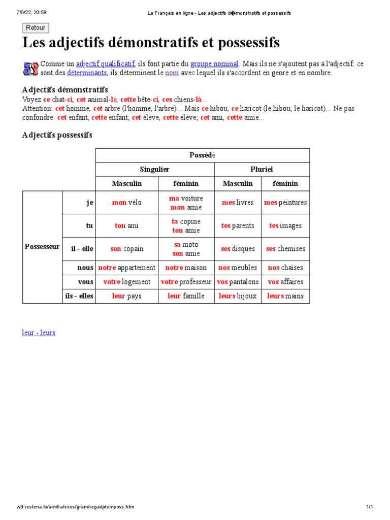 Adjectifs démonstratifs et possessifs | PDF