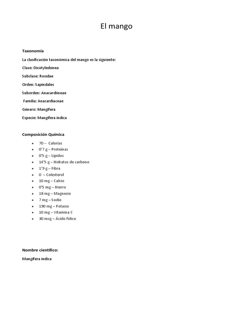 "[LA CLASIFICACIÓN Y UTILIDAD DEL MANGO]" | PDF | Mango | Hoja