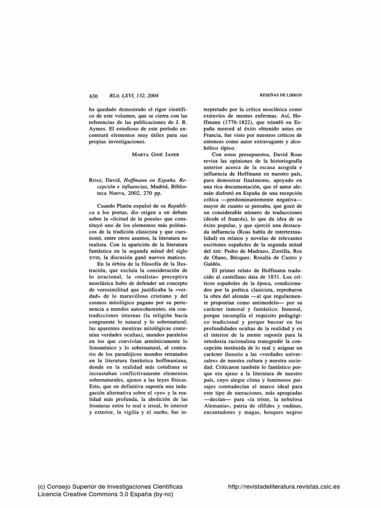 ROAS, David. Hoffmann en España. Recepción e Influencias | PDF ...