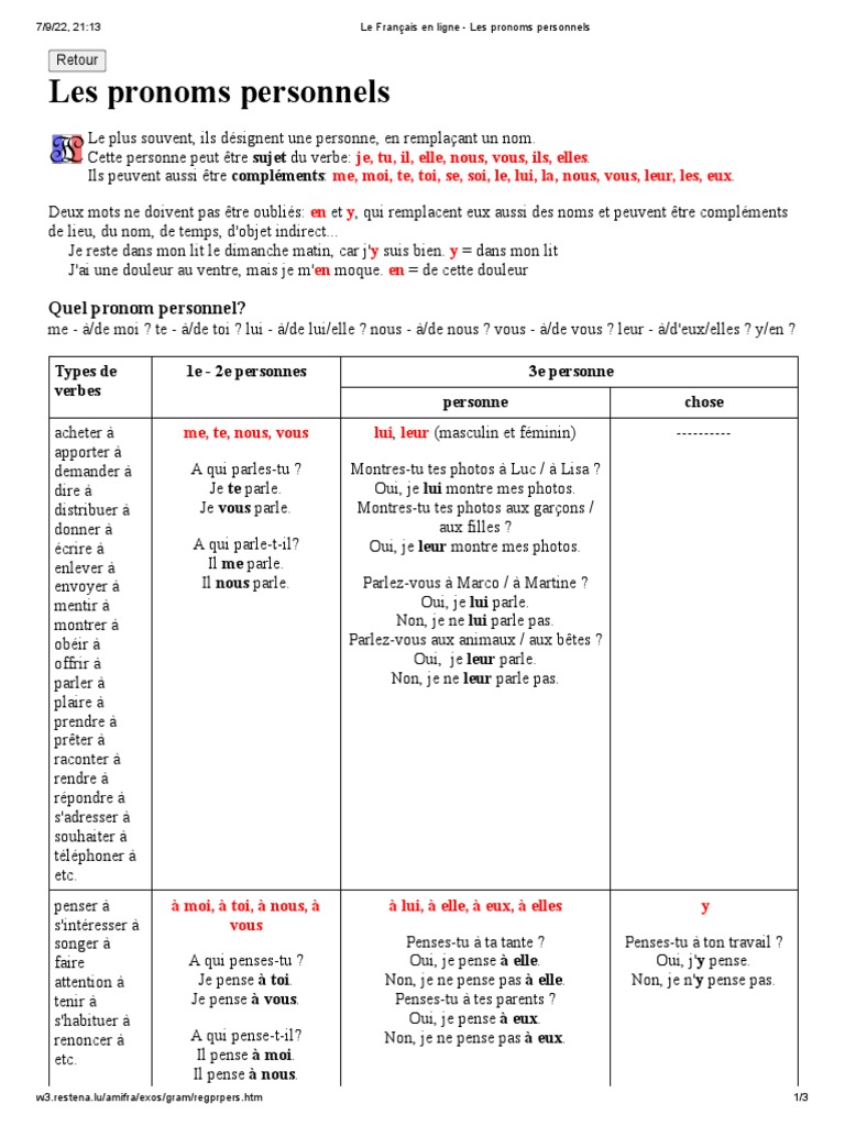04 - Les Pronoms Personnels | PDF | Pronom | Genre grammatical