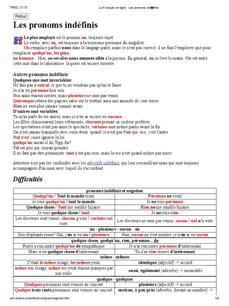 Guide sur les pronoms indéfinis en français | PDF | Pronom | Adverbe