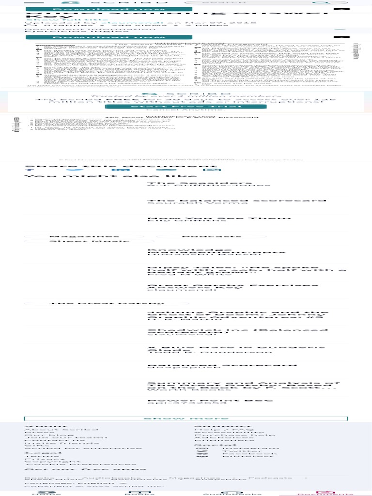 Great Gatsby Points For Understanding Answer Key PDF The Great Gatsby ...