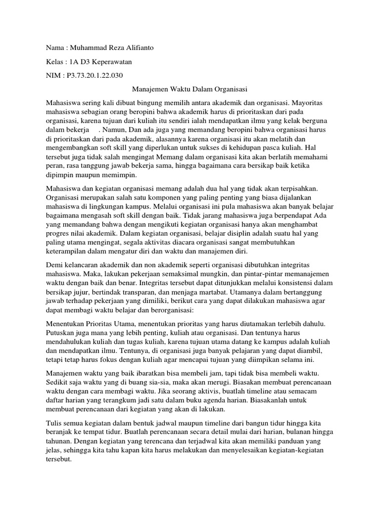 Manajemen Waktu Dalam Organisasi HMJ | PDF