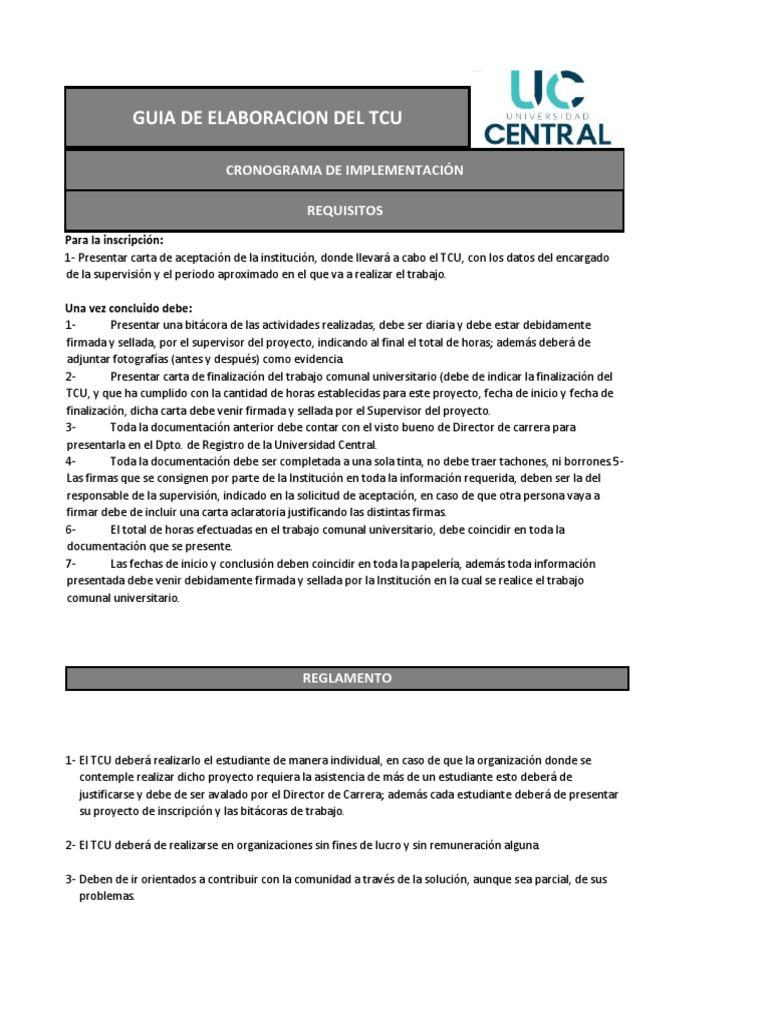 TCU Requisitos y Guía General | PDF