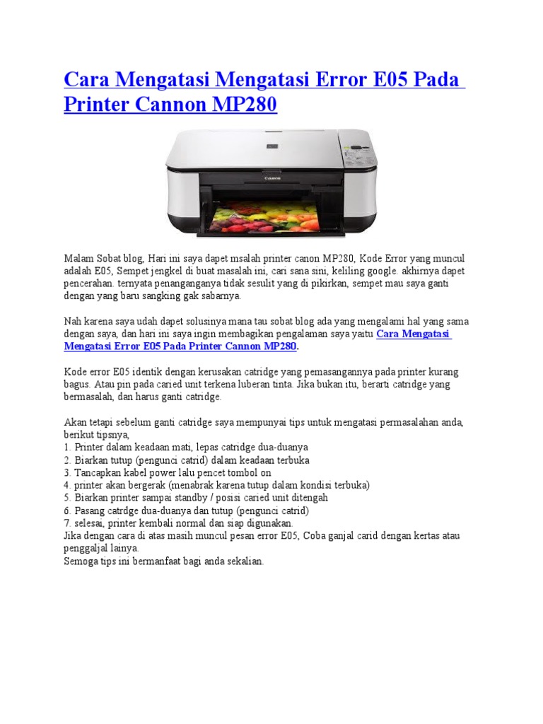 Cara Mengatasi Mengatasi Error E05 Pada Printer Cannon MP280 | PDF | Komputer