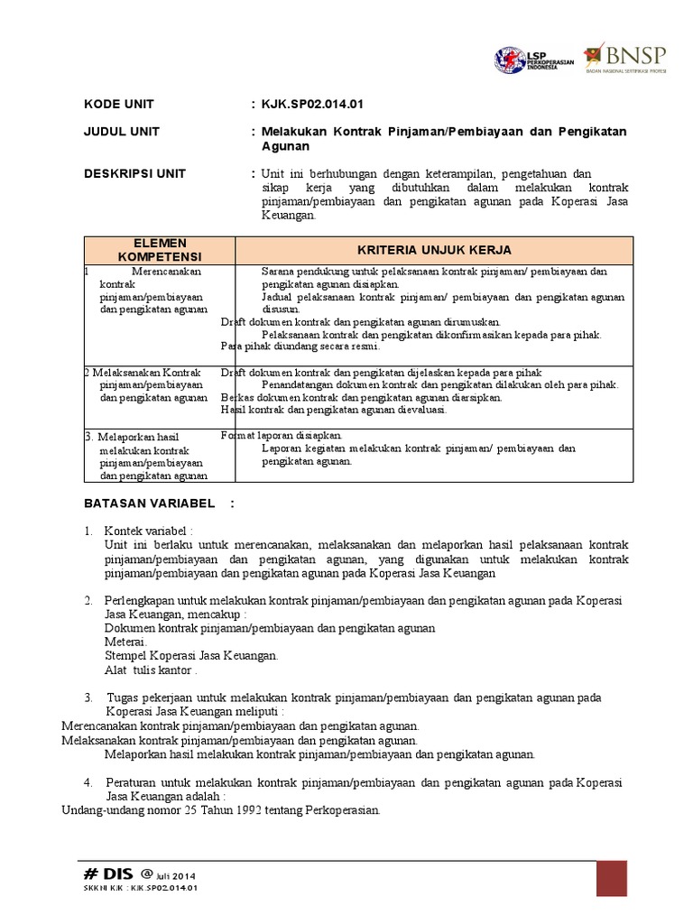 5.lembar Kerja KJK - SP02.014.01 Kontrak Kerja Agunan | PDF