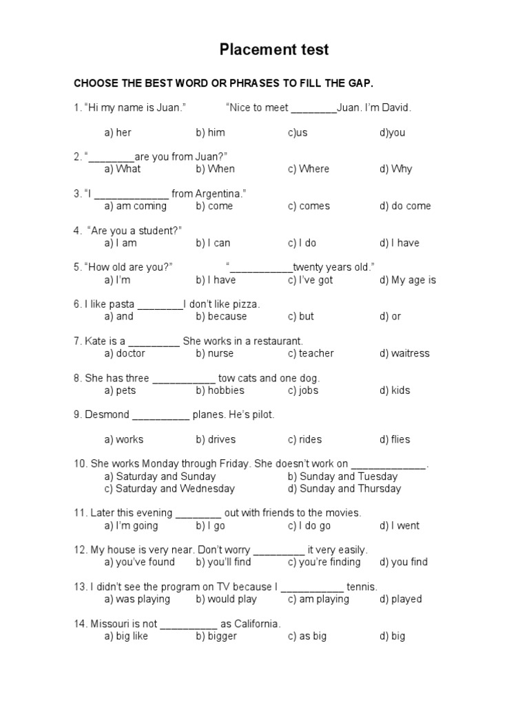 Placement Test | PDF