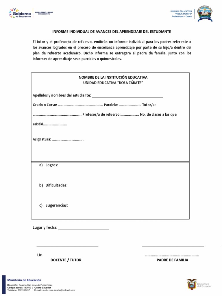 Anexo 6. Informe Individual de Avances Del Aprendizaje Del Estudiante | PDF