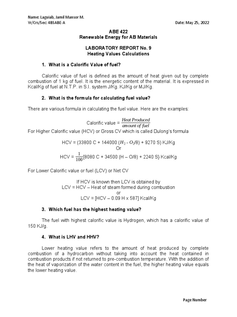 Heating Value Calculations and Formulas | PDF | Physical Chemistry ...