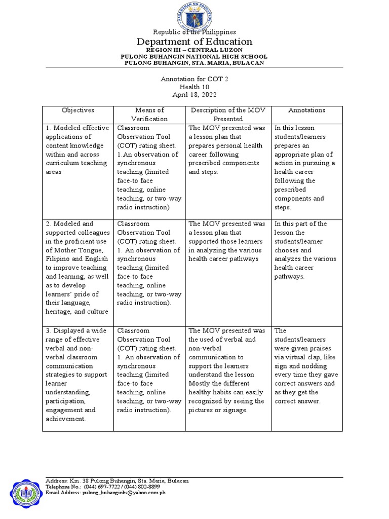 Annotation COT JOSHUA | PDF | Learning | Lesson Plan