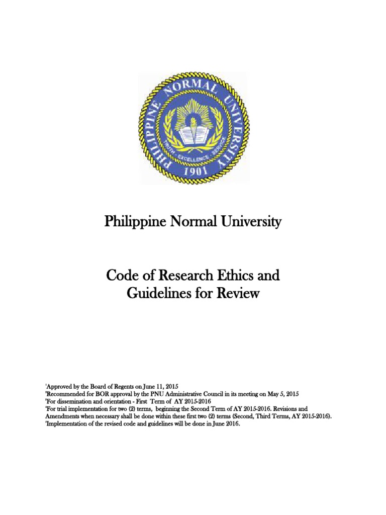 PNU Research Ethics Code and Guidelines | PDF | Thesis | Applied Ethics