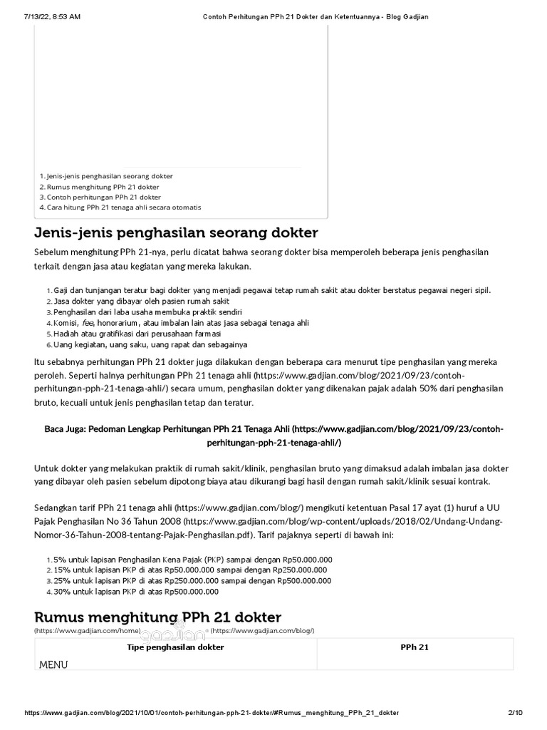 Contoh Perhitungan PPH 21 Dokter Dan Ketentuannya - Blog Gadjian-Halaman-Dihapus | PDF