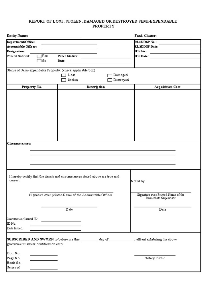 Lost or Damaged Semi-Expendable Report | PDF