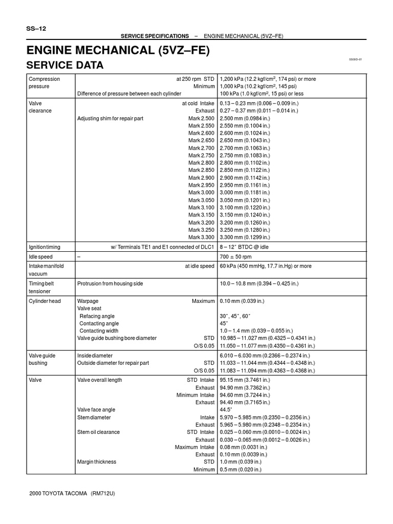 Engine Mechanical Service Data | PDF | Piston | Engines