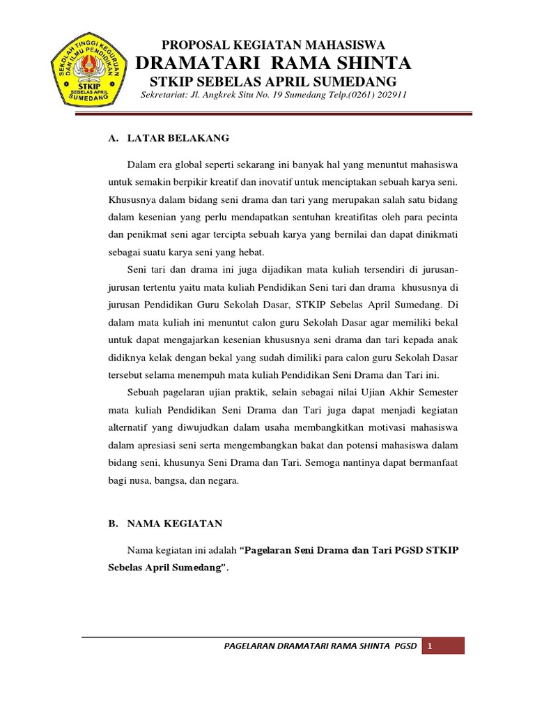 Proposal Pagelaran Seni Tari Dan Drama Rama Shinta | PDF