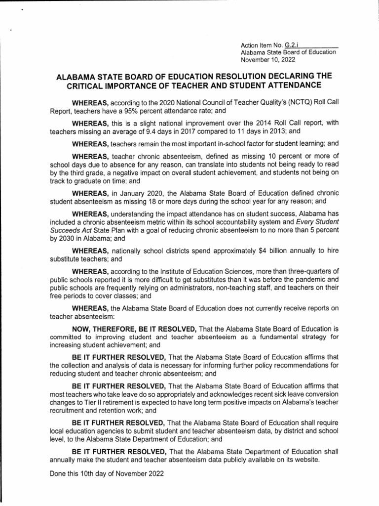Alabama Board of Education Resolution - Nov. 10, 2022 | PDF