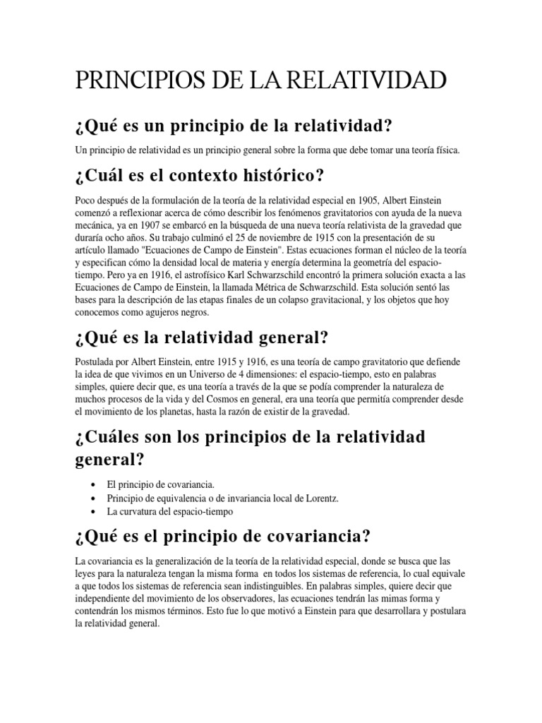 Principios de La Relatividad | PDF | Relatividad general | Gravedad