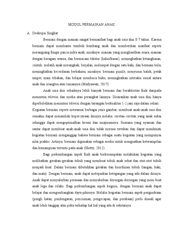 Modul Permainan untuk Anak Usia Dini | PDF | Karier & Perkembangan ...