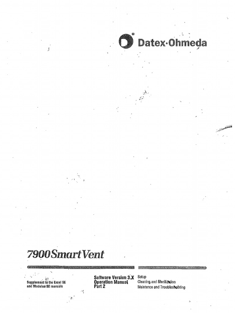 Datex Ohmeda Smartvent 7900 Operation Manual Part 2 Supplement To Excel ...