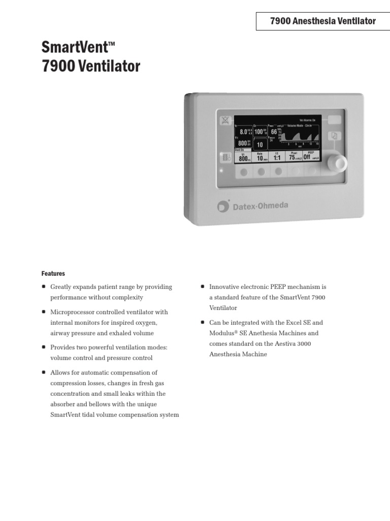 Datex Ohmeda Smartvent 7900 Specs | PDF | Breathing | Respiration