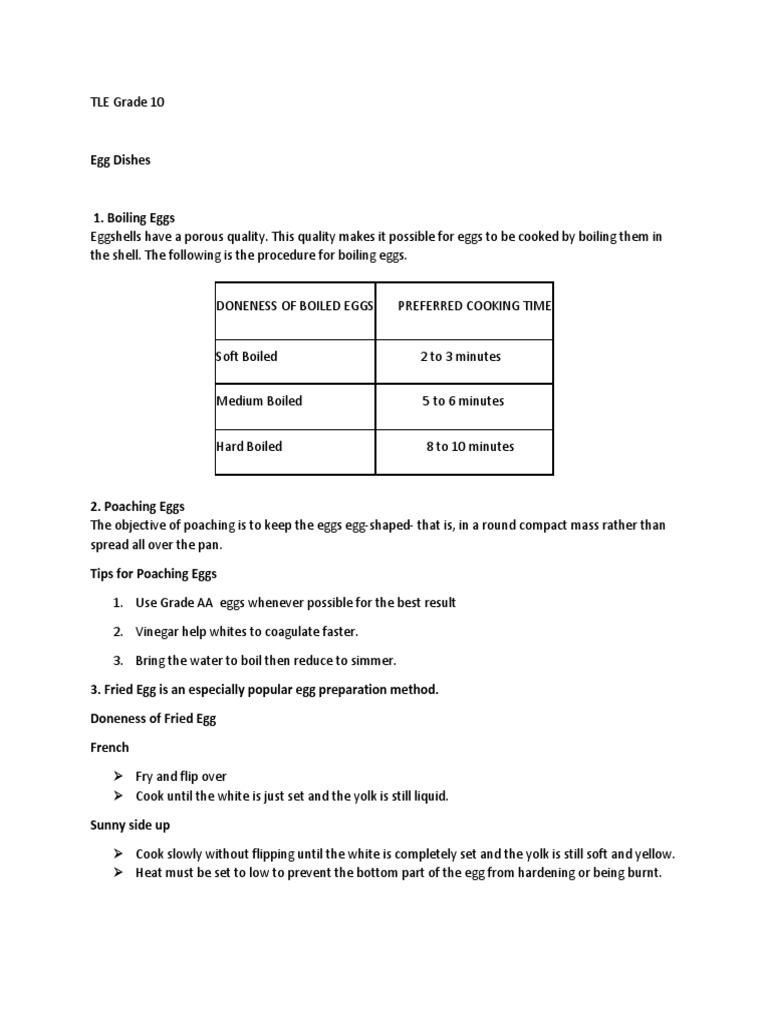 TLE Grade 10 Notes | PDF | Pasta | Egg As Food