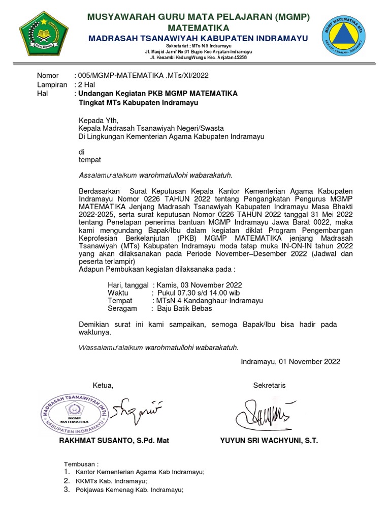 UNDANGAN PKB MATEMATIKA Dan RUNDOWN KEGIATAN PKB 2022 | PDF