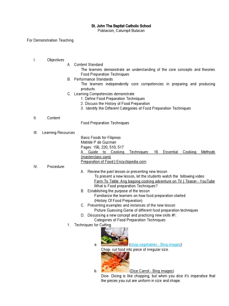 DLP - Food Prepartaion Techniques | PDF | Grilling | Cooking