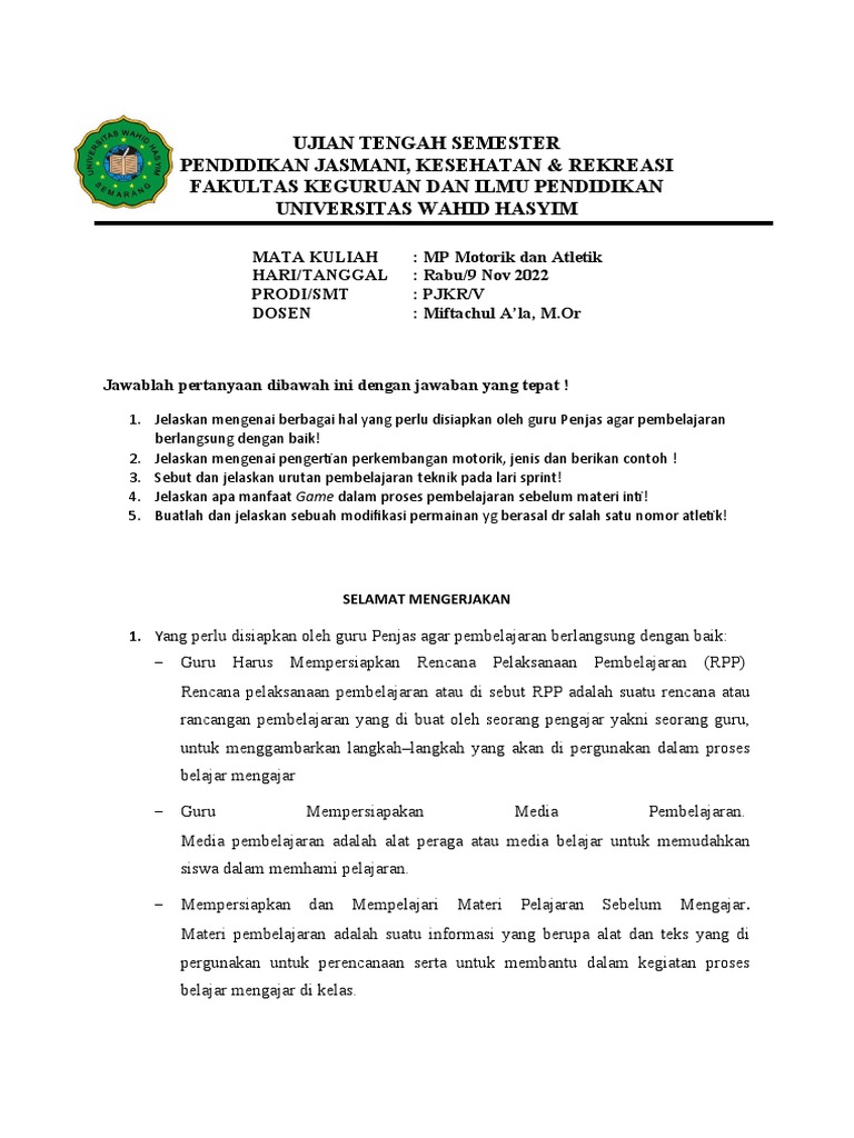 UTS MP Motorik Dan Atletik | PDF | Karier & Perkembangan