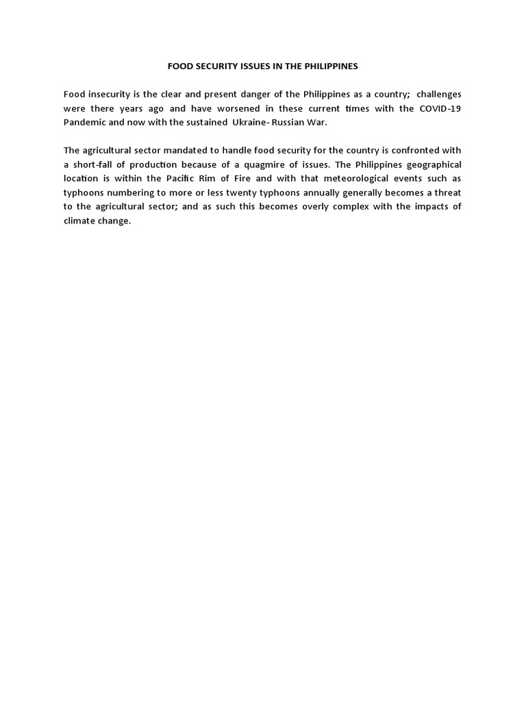 Food Security Issues in The Philippines | PDF