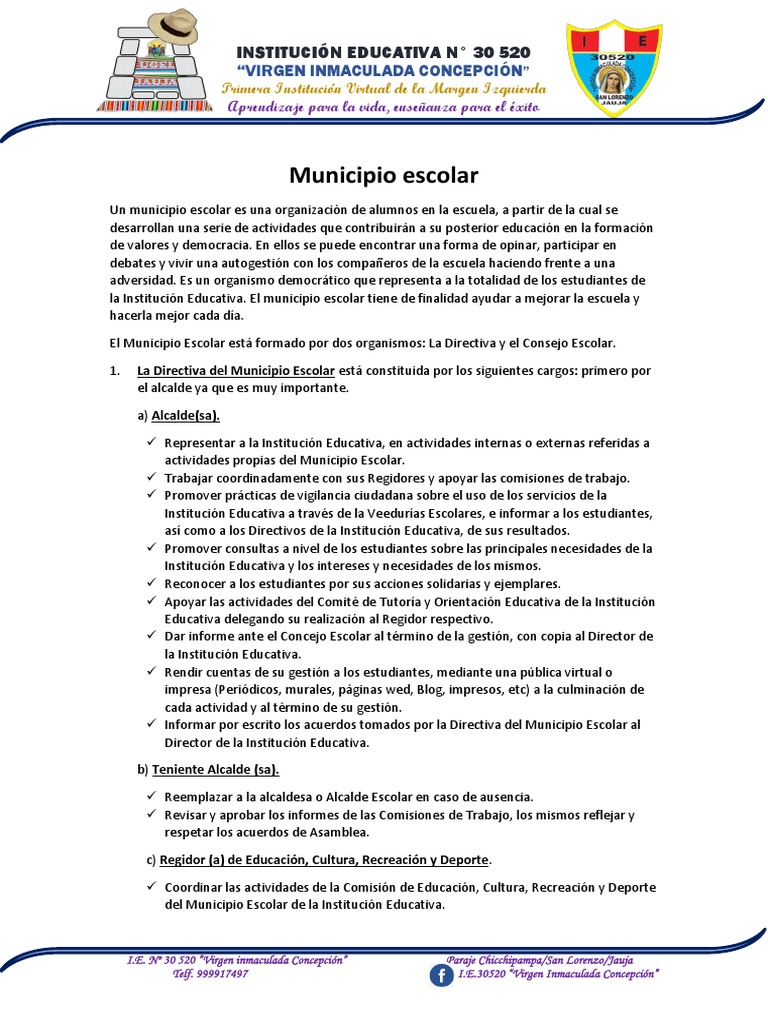 Funciones de Los Integrantes Del Municipio Escolar | PDF | Alcalde ...