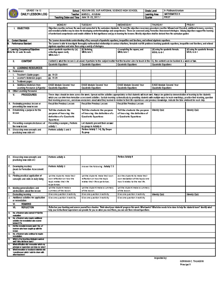 DLL Math 9 First Grading Week 2 | PDF | Learning | Teaching Method
