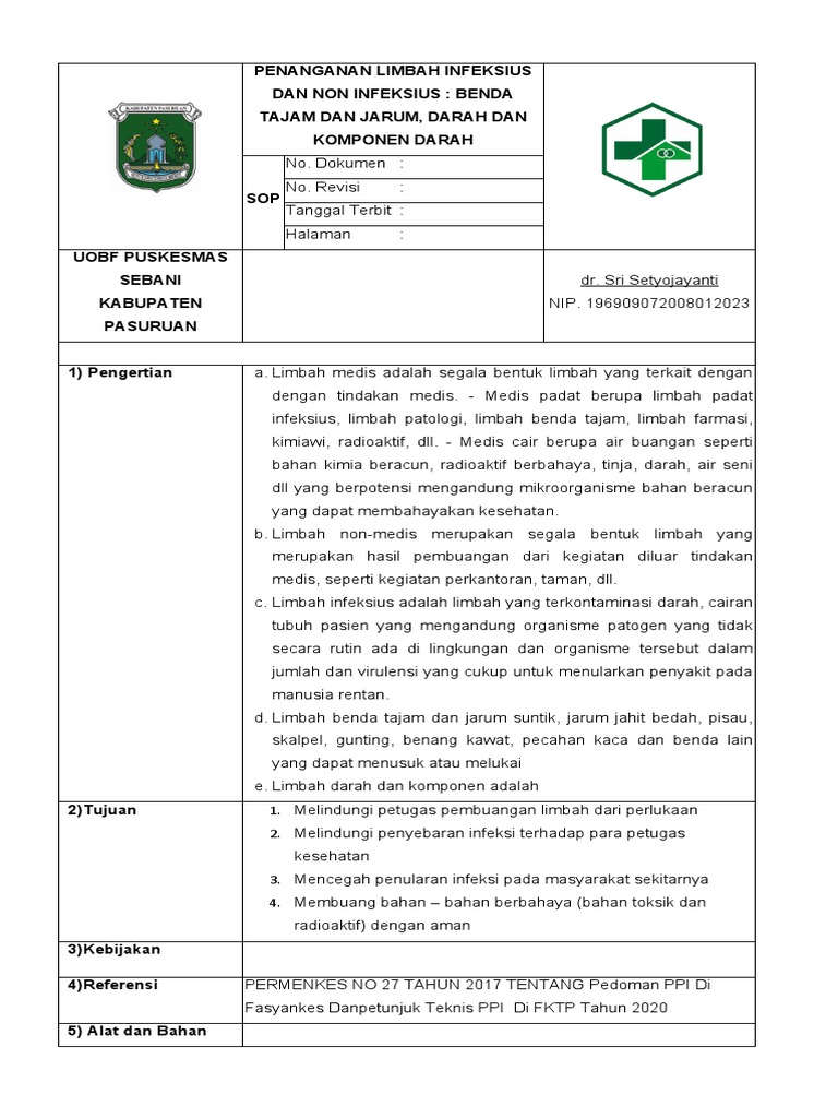 Sop Penanganan Limbah Infeksius Dan Non Infeksius | PDF