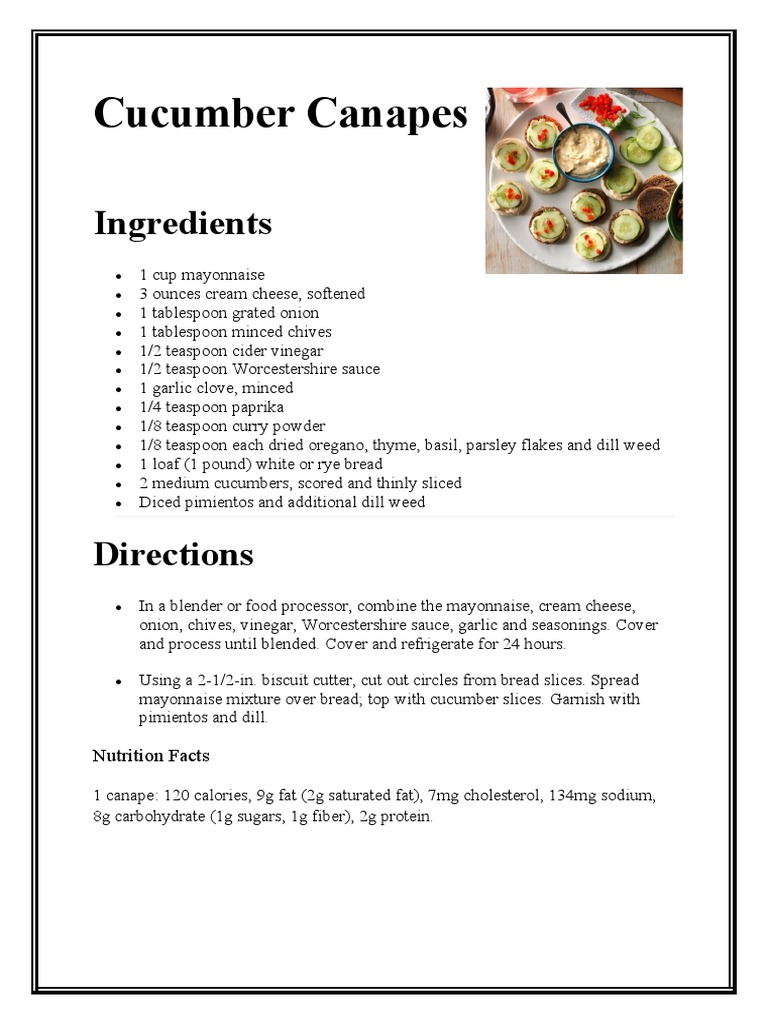 CANAPES RECIPE | PDF | Mayonnaise | Food Ingredients