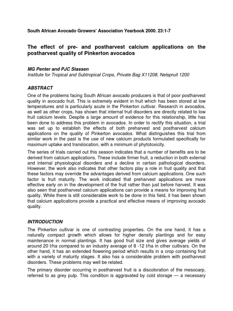 Enhancing Pinkerton Avocado Quality with Calcium | PDF | Avocado ...