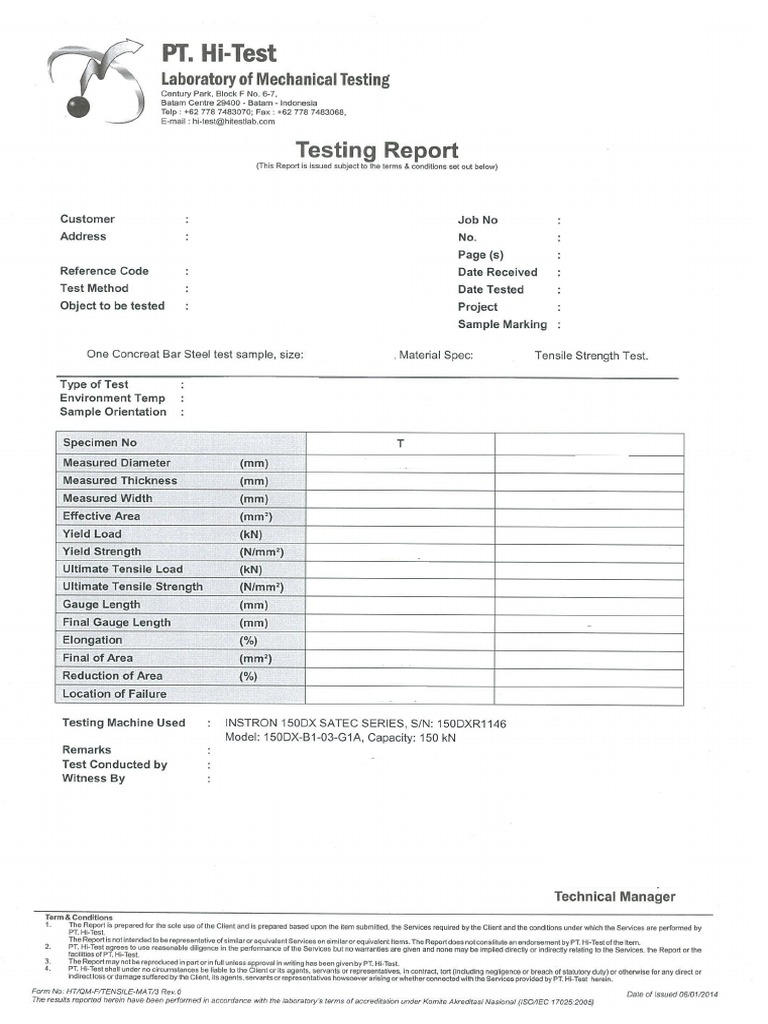 Sample Report TensileTest Rebar | PDF