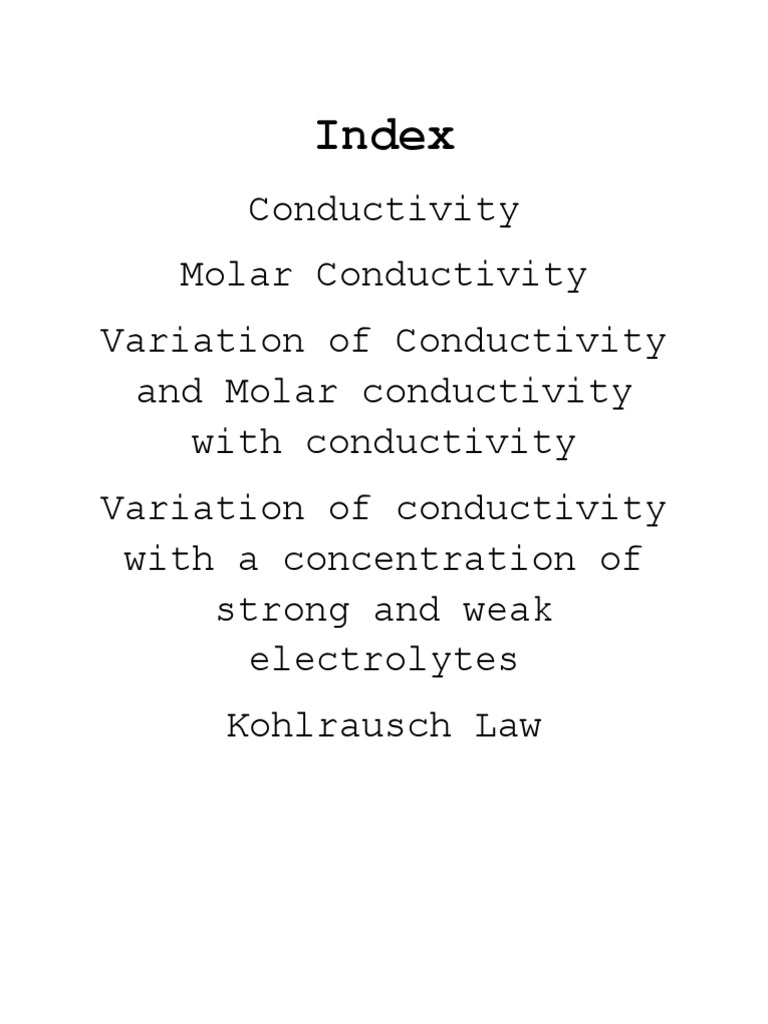 Conductivity and Molar Conductivity Variations | PDF | Dissociation ...
