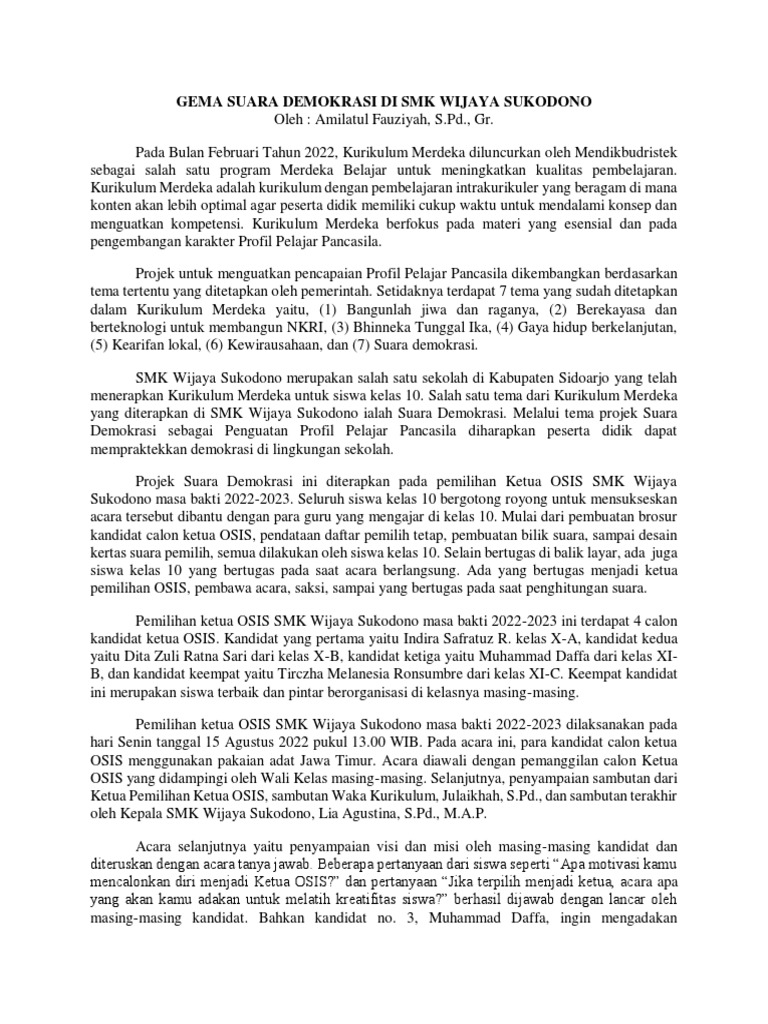 Gema Suara Demokrasi Di SMK Wijaya Sukodono | PDF