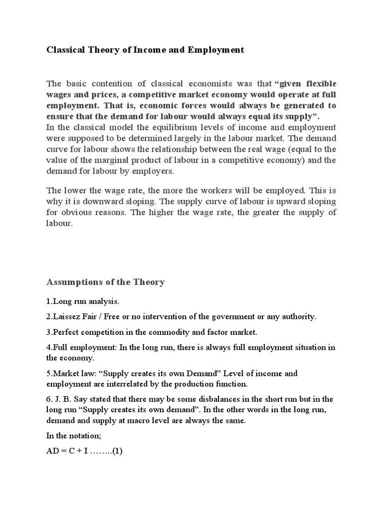 Classical Theory of Income and Employment | PDF | Supply And Demand ...
