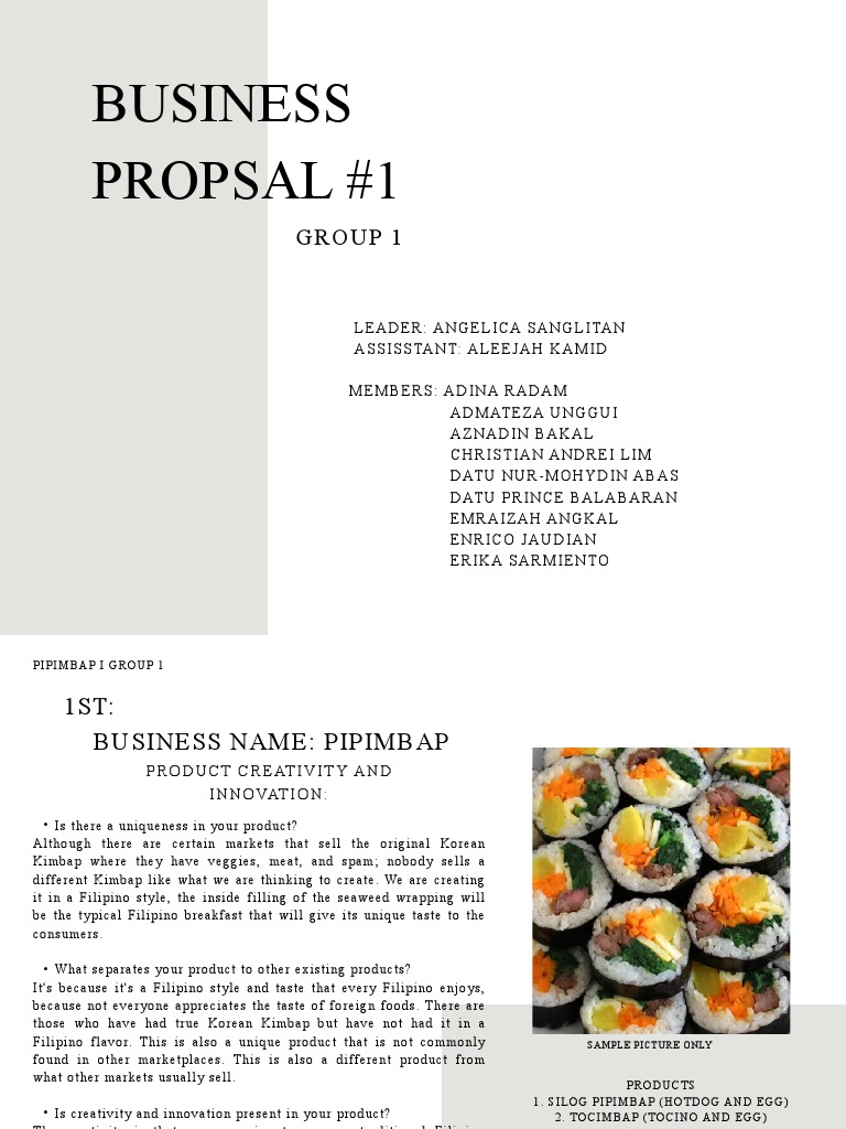 1st Business Proposal | PDF | Prepared Foods | Food And Drink