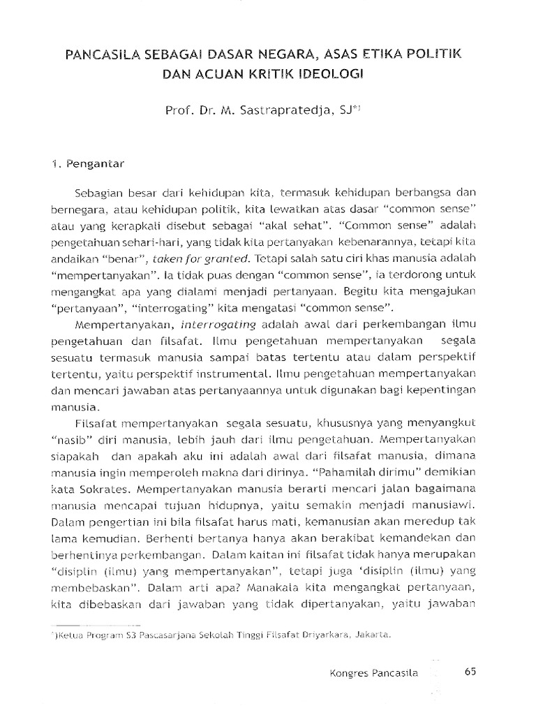 Prof. Dr. M. Sastrapratedja Pancasila Sebagai Dasar Negara | PDF