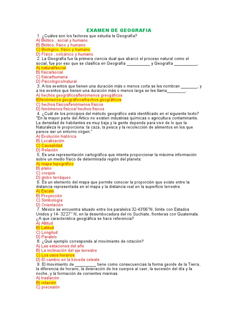 Examen de Geografía: Preguntas Clave | PDF | Tierra | Geografía