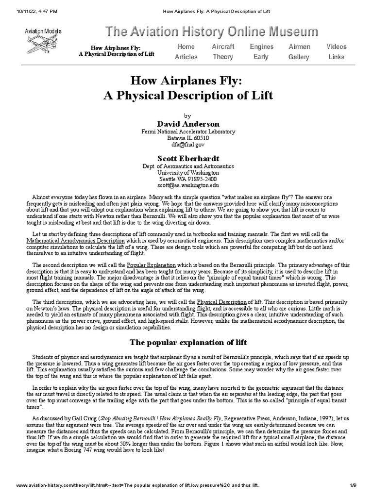How Airplanes Fly - A Physical Description of Lift | PDF | Lift (Force ...
