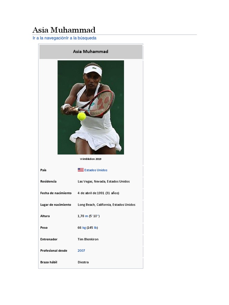 Asia Muhammad | PDF | Grand Slam (Tenis) | Torneos de tenis