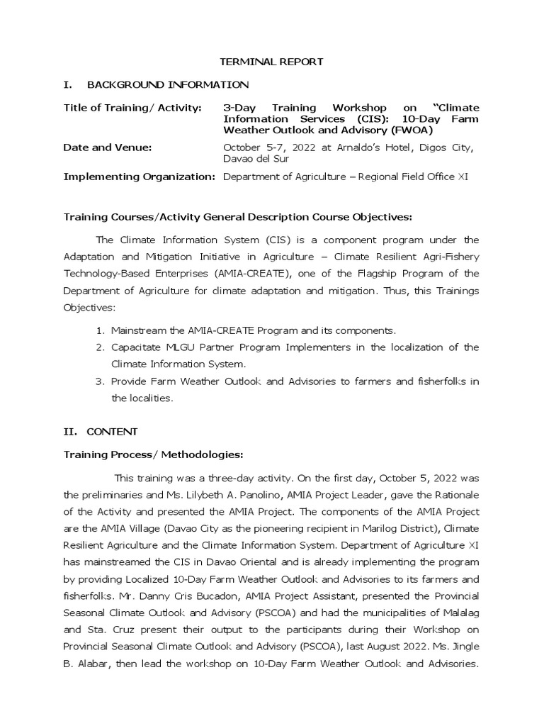 Terminal-Report - 10-Day Fwoa | PDF | Agriculture | Farms